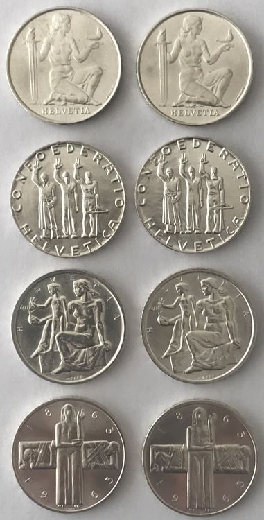 8 schöne Schweizer Silber 5 Franken-Gedenkmünzen 1936-1963 | Kaufen auf Ricardo