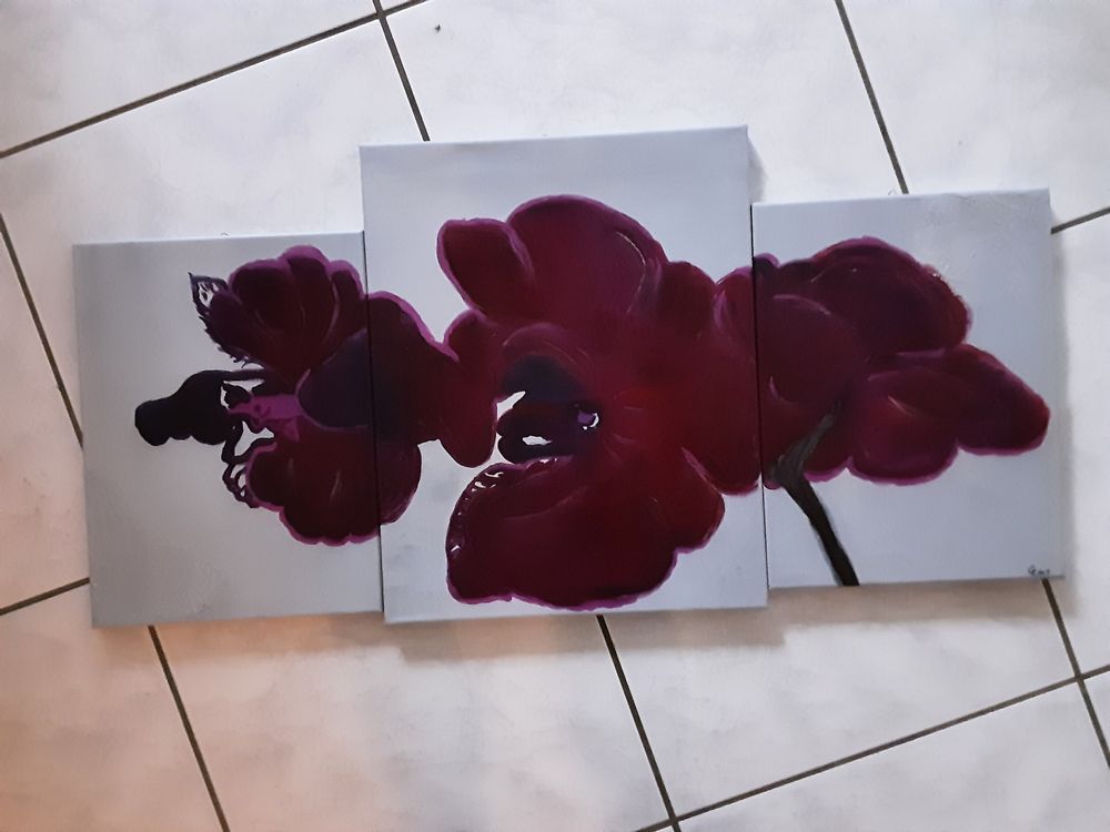 Triptychon Acrylbild Orchidee Lila Wandbild Moderne Kuns (Neu (gemäss Beschreibung)) in Riedikon ...