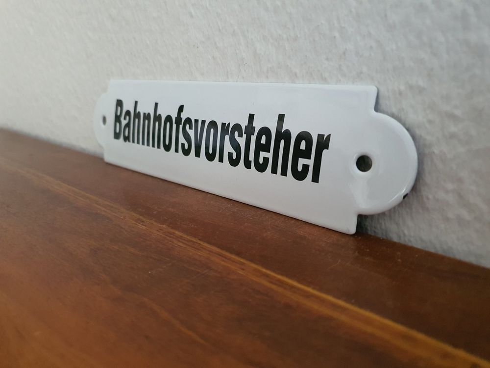 Emailschild Bahnhofsvorsteher Zug Bahn Tram Emaille Schild (Neu (gemäss Beschreibung)) in ...