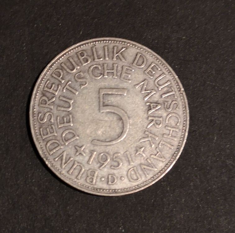 Münze 5 Deutsche Mark Silber 1951 (Gebraucht) in Zürich für CHF 4 – mit ...