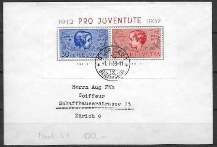 PJ Block 1937 auf Brief Kat: CHF 100.- | Kaufen auf Ricardo