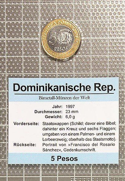 5 Pesos Dom. Republik 1997 Bimetall Blister Beschrieb - neu (Neu und ...