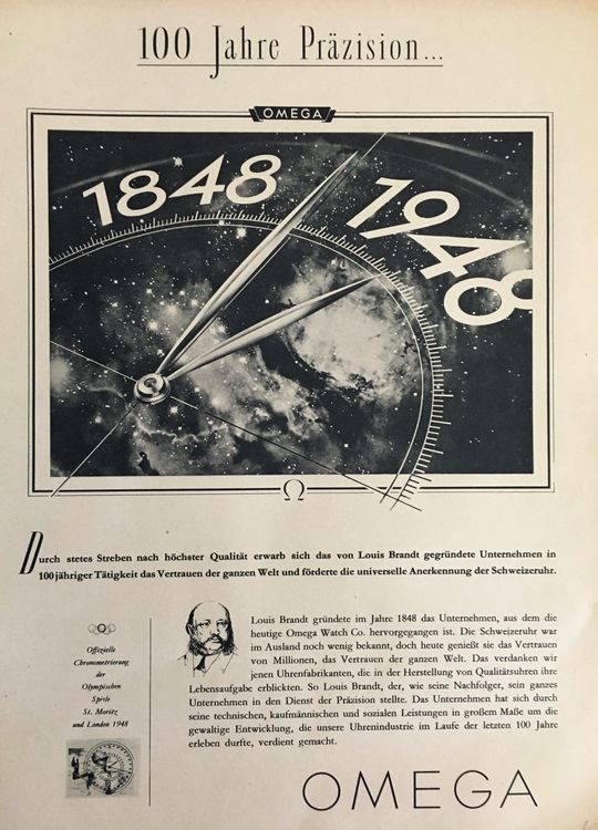 Grosse Vintage Reklame, Omega Uhren, Biel, 1948 (Gebraucht) in Frauenfeld für CHF 5.8 – mit ...