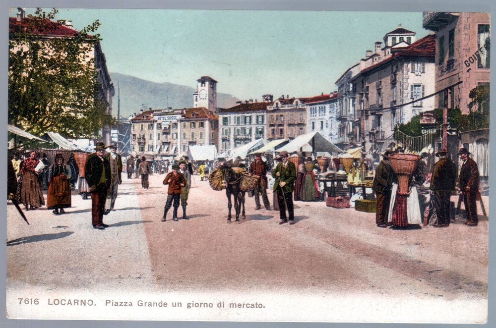 TESSIN UN GIORNO DI MERCATO A LOCARNO FARBIGE POSTKARTE (Gebraucht) in ...