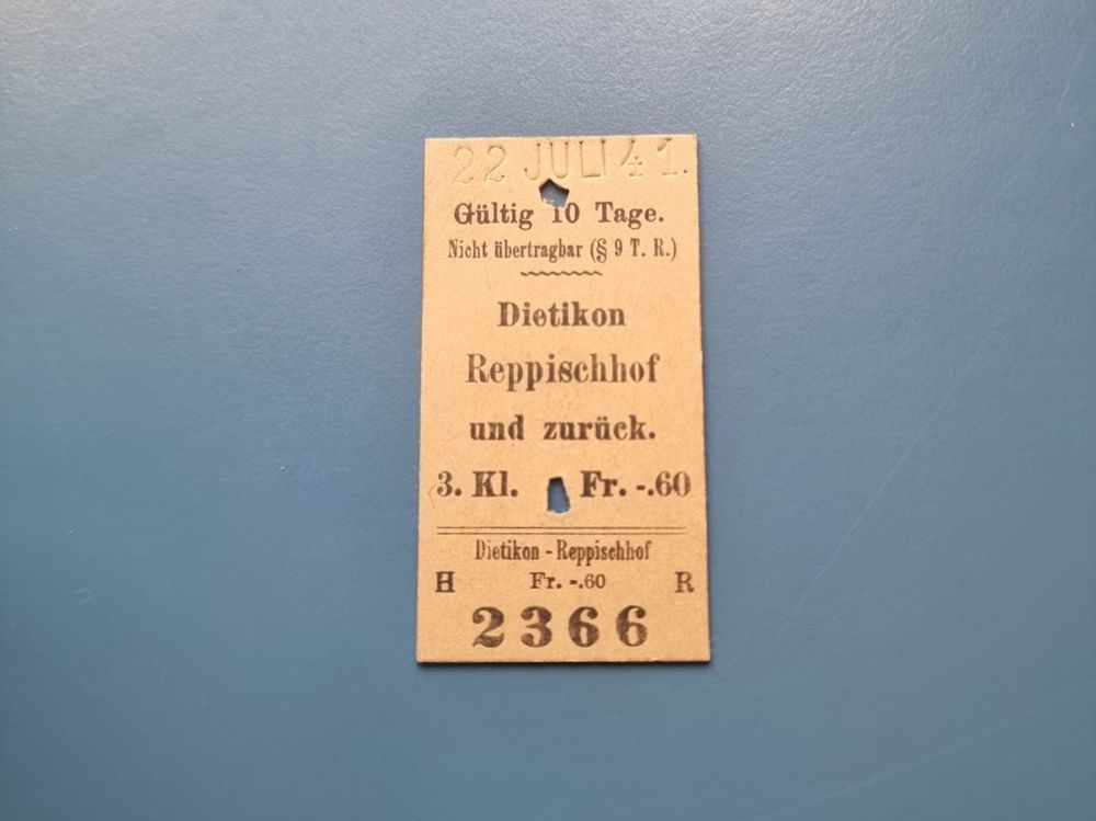 Billet Dietikon- Reppischhof 1941 (Gebraucht) in Birrwil für CHF 20 – mit Lieferung auf Ricardo ...