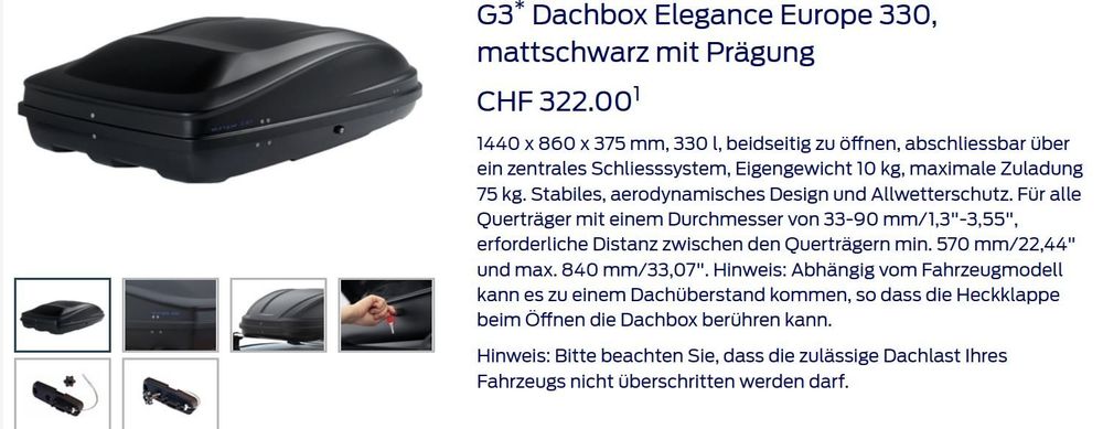 Dachbox G3 Europe 330 mit Dachträger Ford AlMgSi 515-2120 (Gebraucht ...
