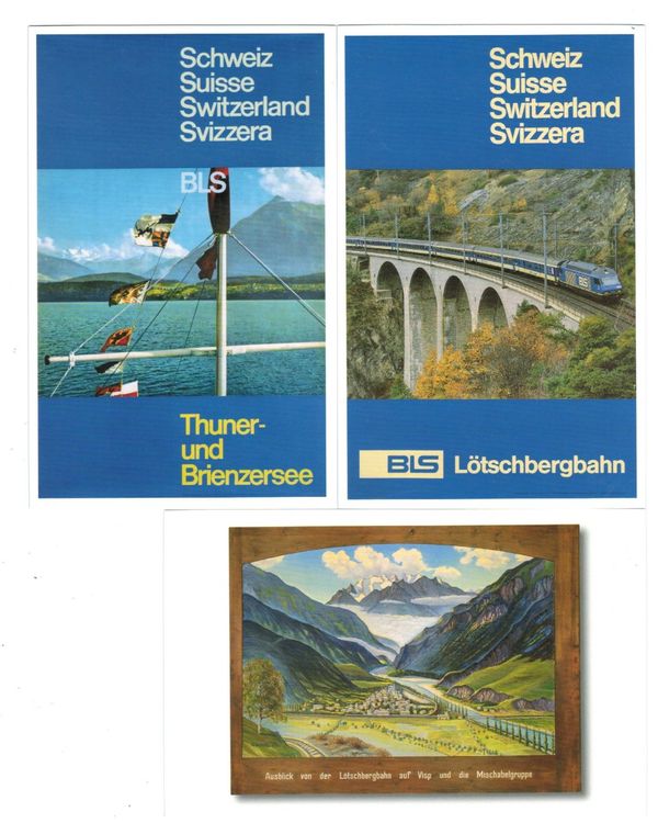 3 AK von Plakaten der BLS, Bern-Lötschberg-Simplon Bahn (Neu (gemäss Beschreibung)) in Zürich ...