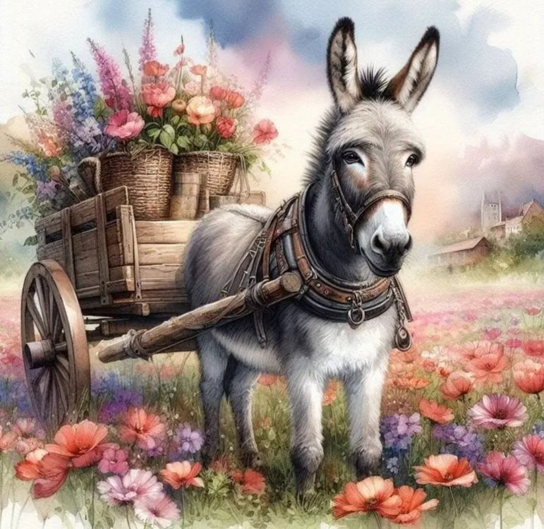 Diamant Painting Esel mit Blumenanhäger M64 (Neu und originalverpackt ...