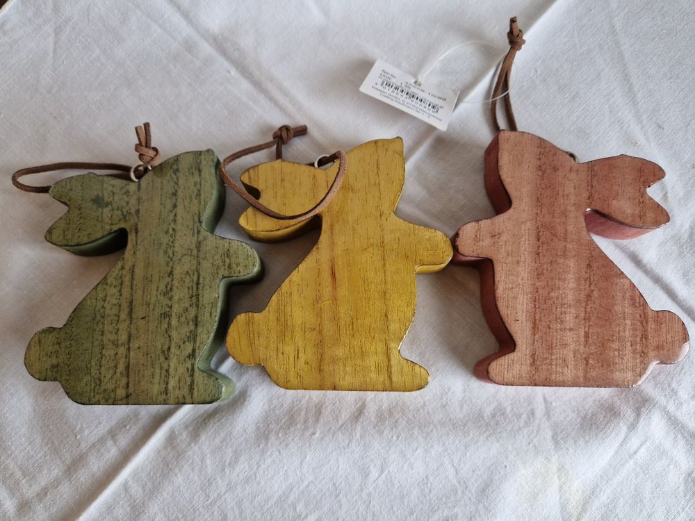 Drei Hasen Holz bunt emailliert mit Band 10 x 8cm (Neu und ...