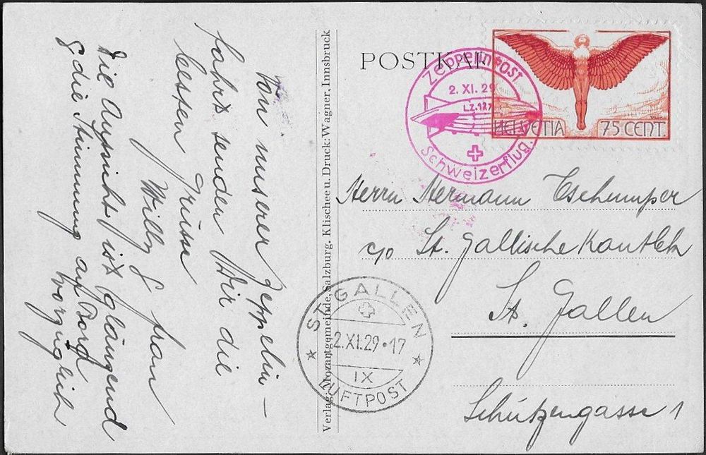 1929 Karte mit Zeppelin-Post CH-Flug o St. Gallen F11 ab 1.- (Gebraucht ...