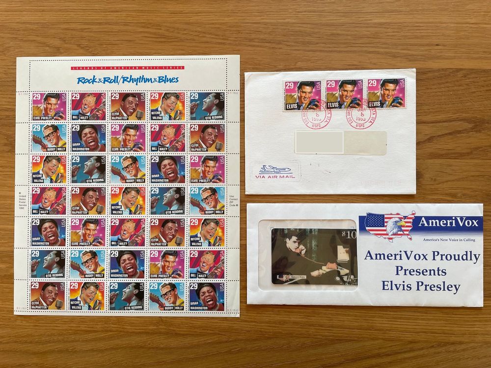 3 x Elvis Presley: Briefmarkenset und Taxcard, USA (Gebraucht) in ...