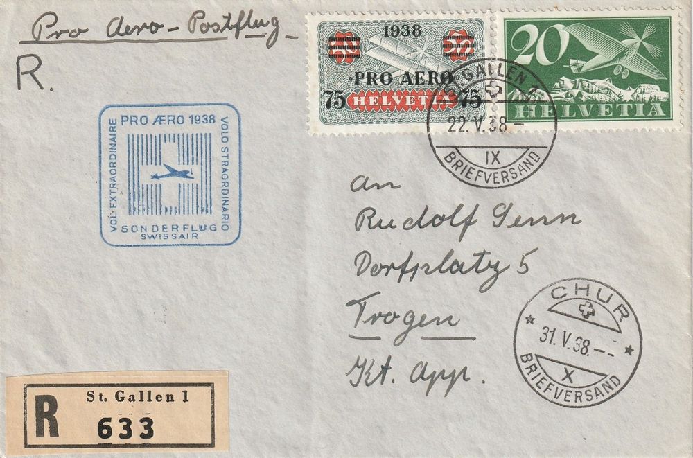 Pro Aero Postflug 1938 von St. Gallen nach Chur, ab 1.- (Gebraucht) in Turgi für CHF 1 – mit ...
