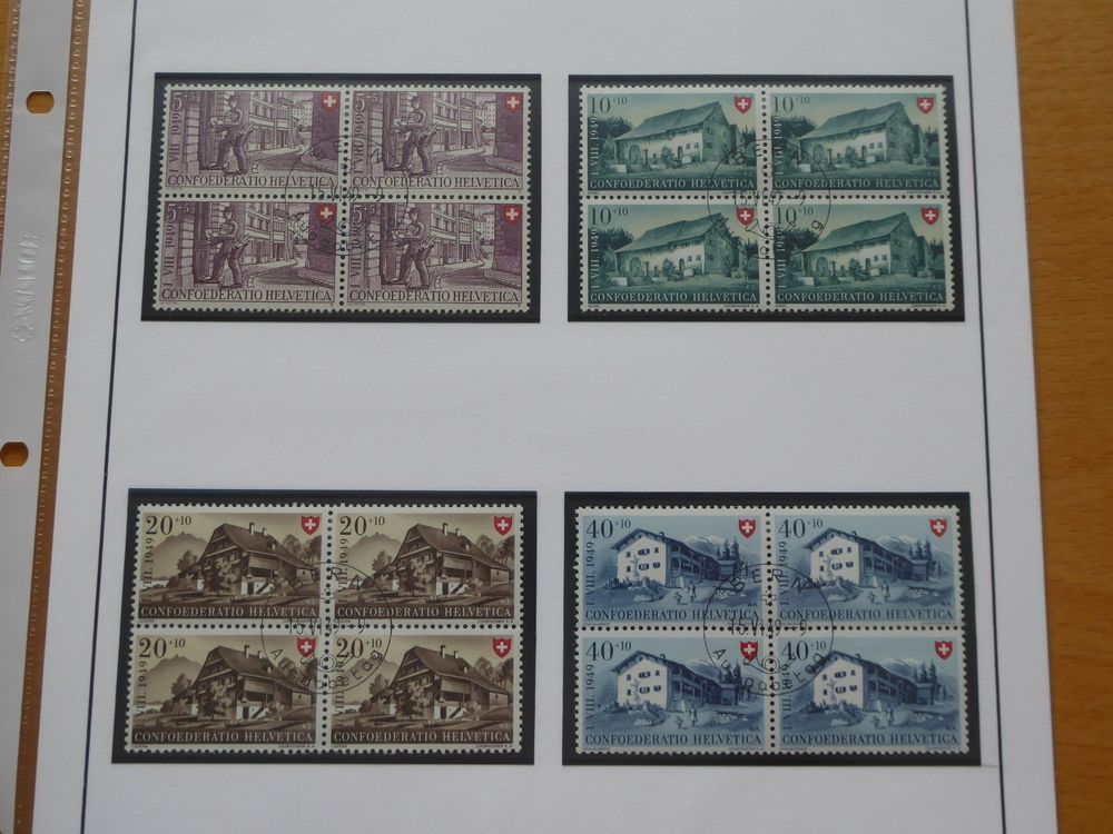 1949 Pro Patria 4er Block Serie mit E.T. Zentrumsstempel | Kaufen auf Ricardo