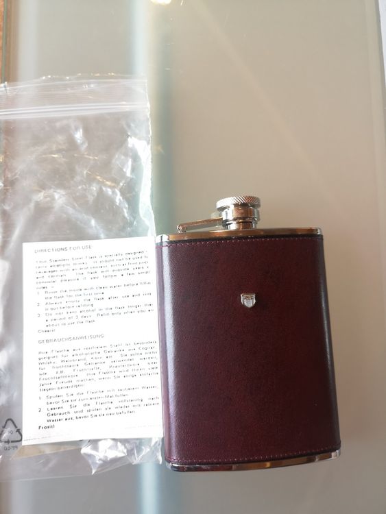 Flachmann aus Edelstahl in edlem Leder (Neu (gemäss Beschreibung)) in ...