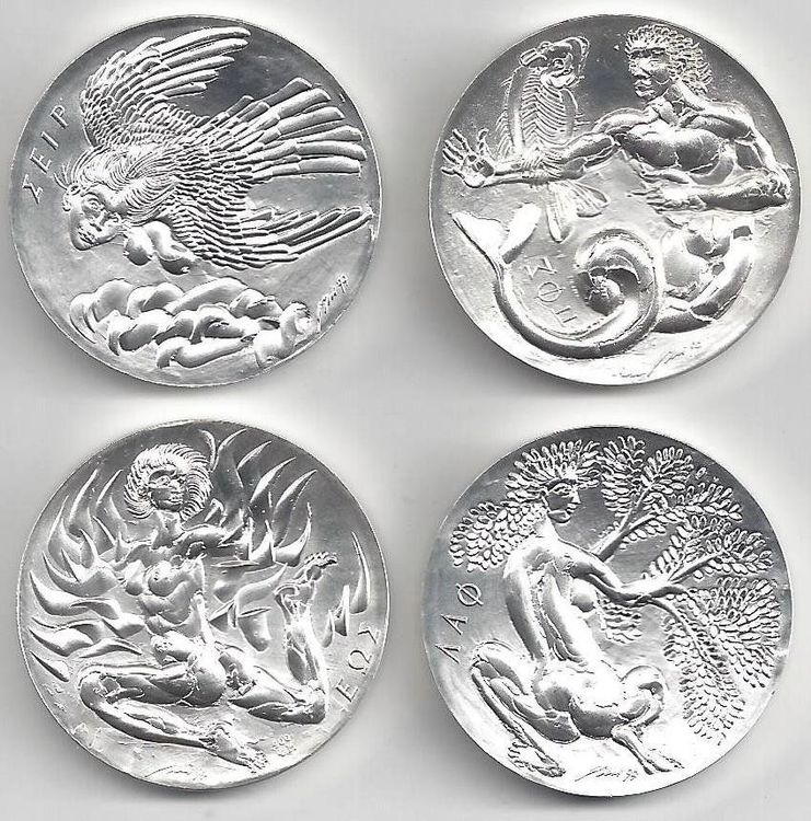 4 sehr schöne Hans Erni Silber-Medaillen "Die vier Elemente" (Neu (gemäss Beschreibung)) in ...