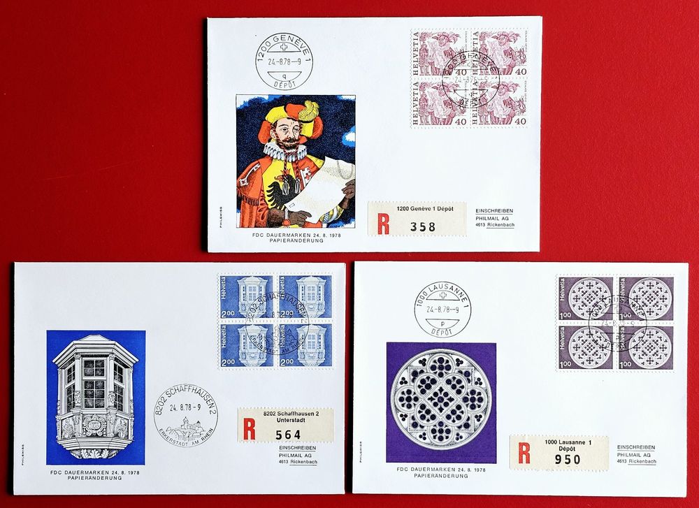 PAPIERÄNDERUNG DAUERMARKEN VIERERBLOCK 609 610 611 FDC 1978 (Neu (gemäss Beschreibung)) in ...