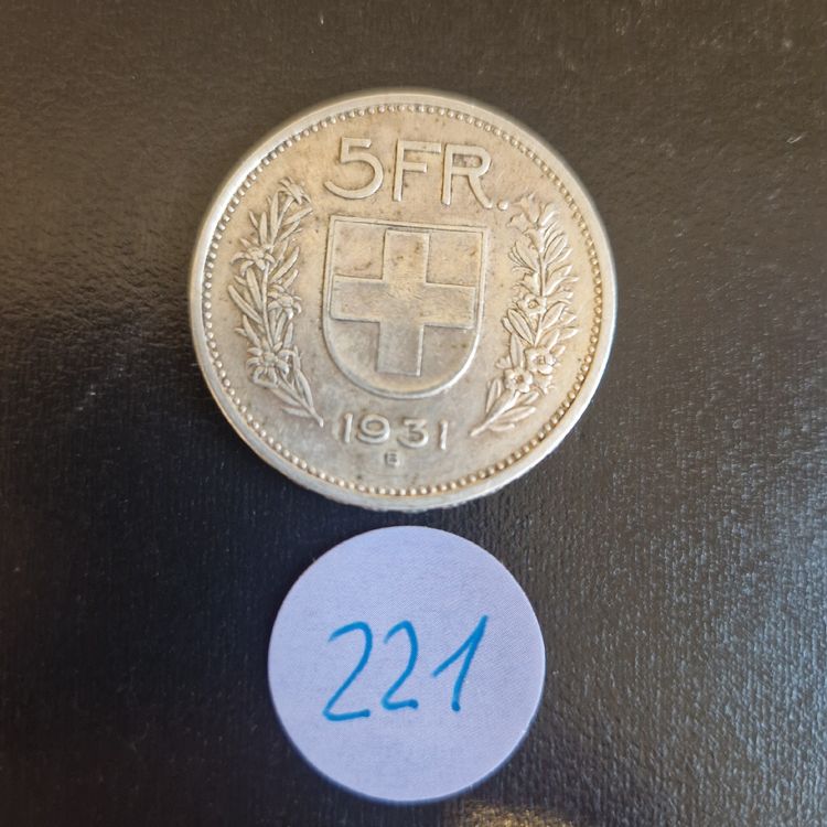 Silbermünze 5 Franken 1931 B, Helvetia Schweiz (Gebraucht) in Stans für CHF 14 – mit Lieferung ...