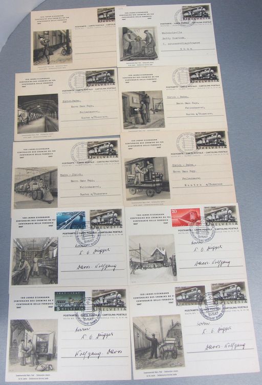 100 Jahre Eisenbahn 1947; 10 Ganzsachenbelege (Gebraucht) in Sirnach für CHF 20 – mit Lieferung ...