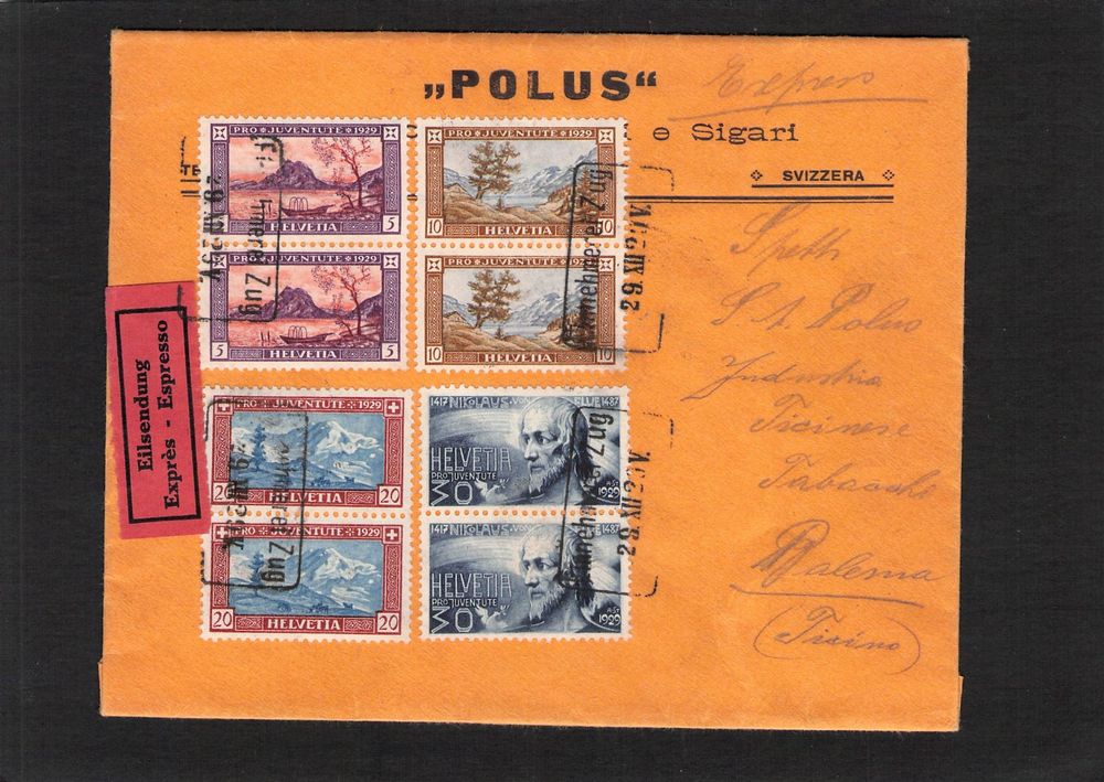 #Pro Juventute Satz-Brief 1929 ,Polus e Sigari,Balerna TI (Gebraucht ...