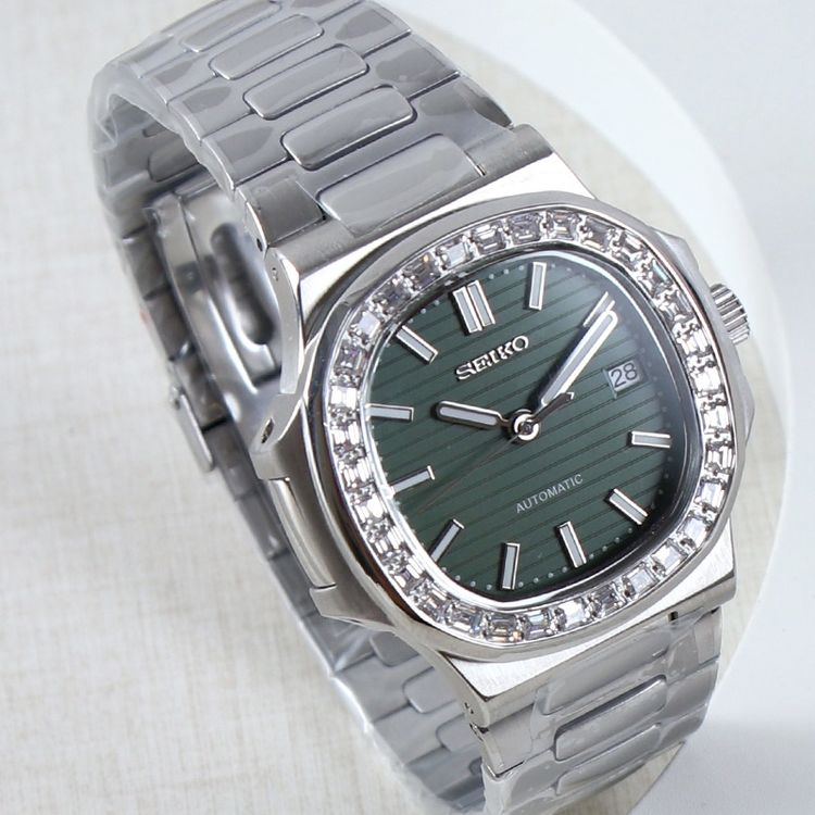 Seiko NH35 Nautilus Olivgrün Diamond Mod NEU! (Neu und originalverpackt ...