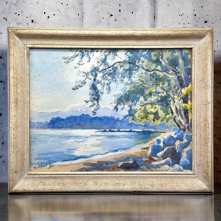 MARCEL JATON 1940 Aquarelle sur carton "Plage de Vidy" | Kaufen auf Ricardo