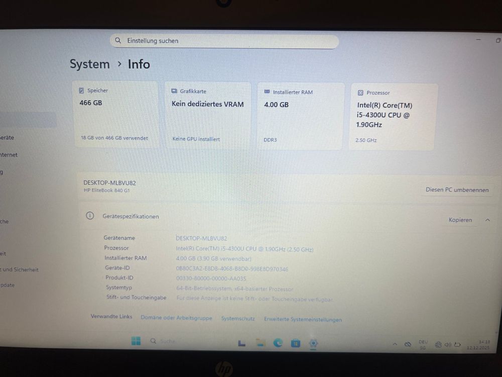 HP EliteBook 840 G1 – i5, 4th Gen / 512GB SSD / Win 11 Pro (Gebraucht ...