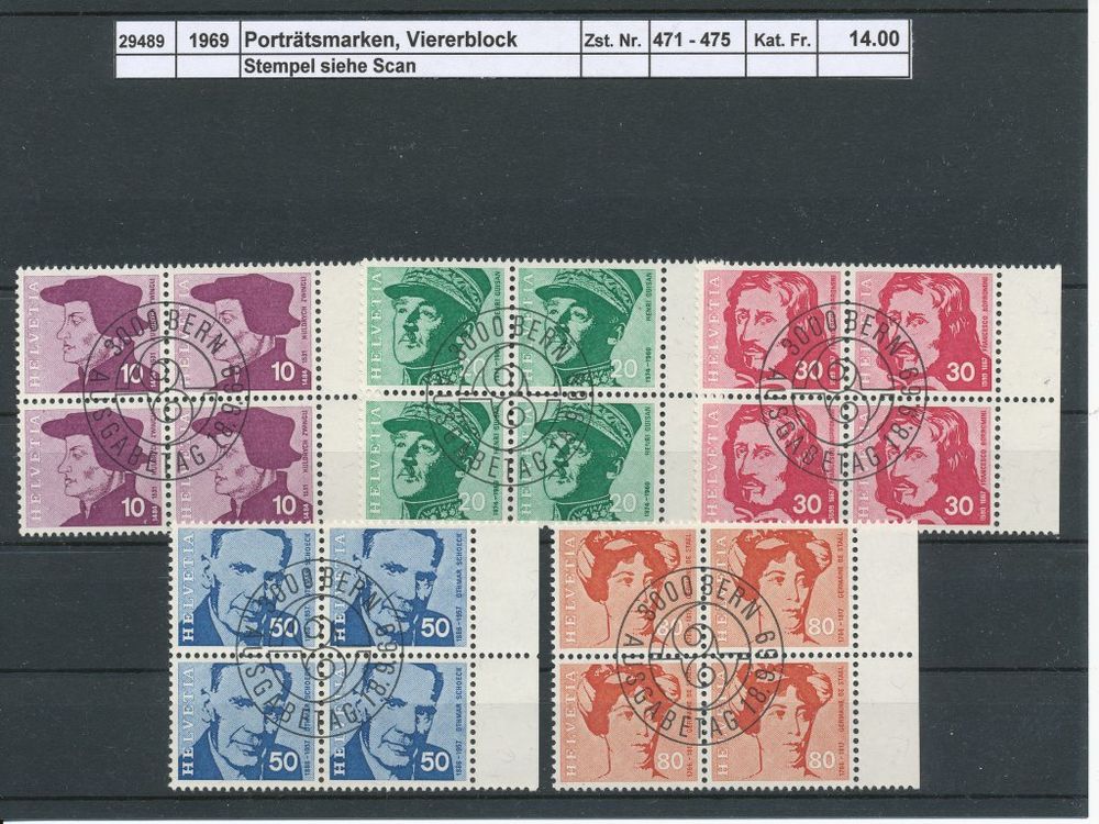 1969 Porträtsmarken - Viererblock (Gebraucht) in Winterthur für CHF 3 – mit Lieferung auf ...