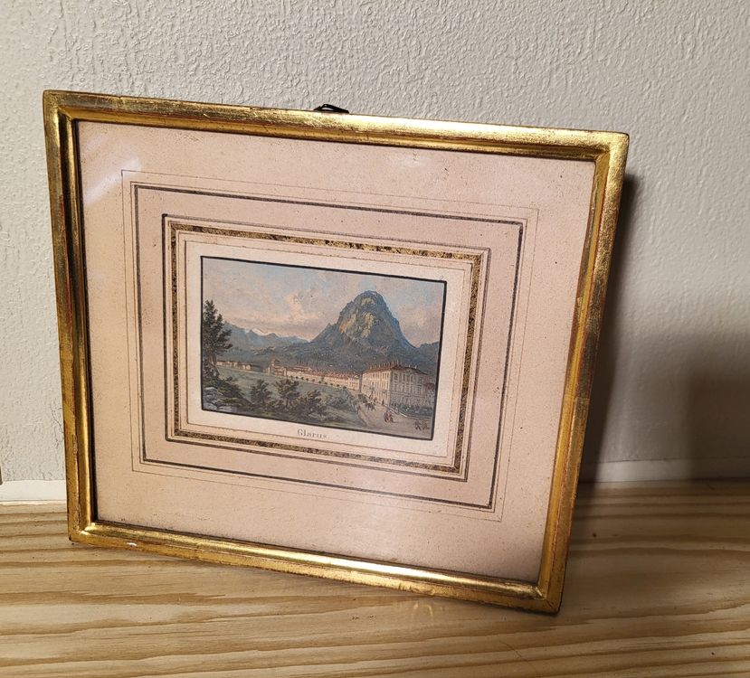 Antiker colorierter Stich "Glarus" gerahmt, M. Béguin Lausan | Kaufen ...