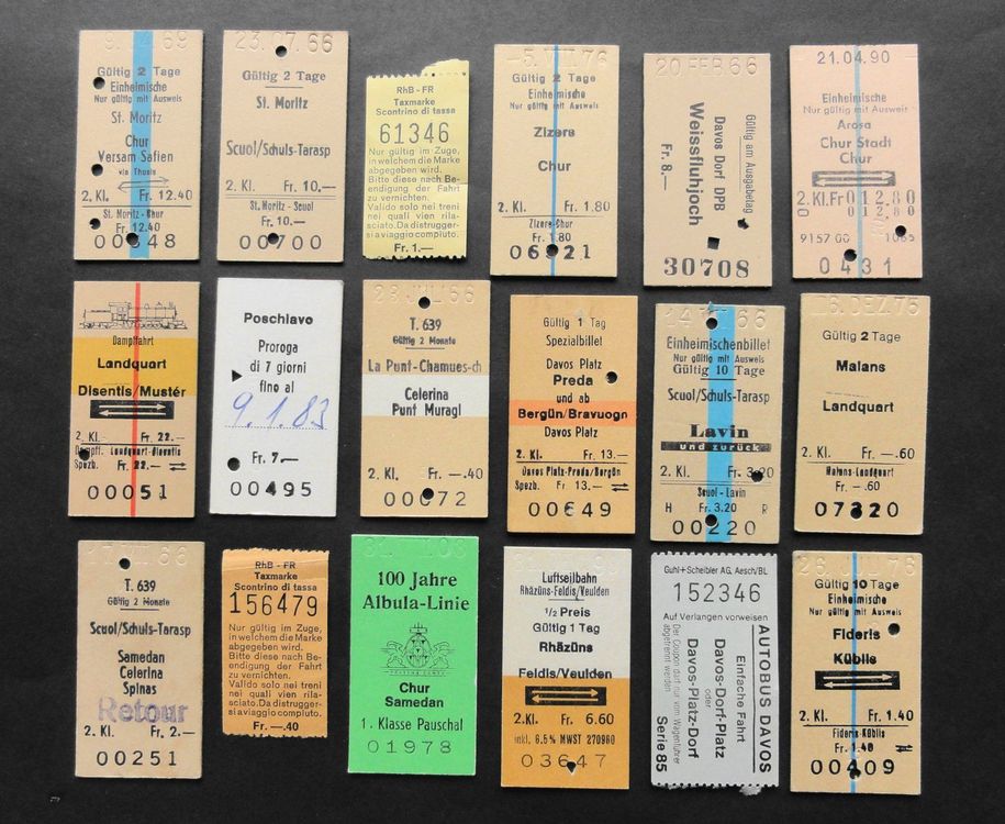 Lot BAHNBILLETTE Kt. Graubünden, RhB, SBB, Bergb. Postauto (Gebraucht) in Wikon für CHF 10 – mit ...