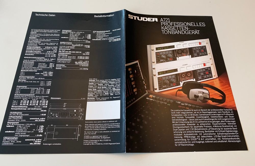 ORIGINAL STUDER A721 PROF. KASETTEN-TONBAND-GERÄT KATALOG (Neu (gemäss Beschreibung)) in Seuzach ...