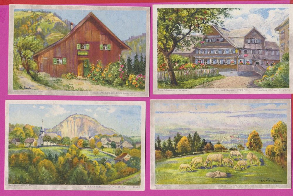 8 alte Künstler-AK's nach Oelgemälde Ar. Stutz, Richterswil (Gebraucht ...