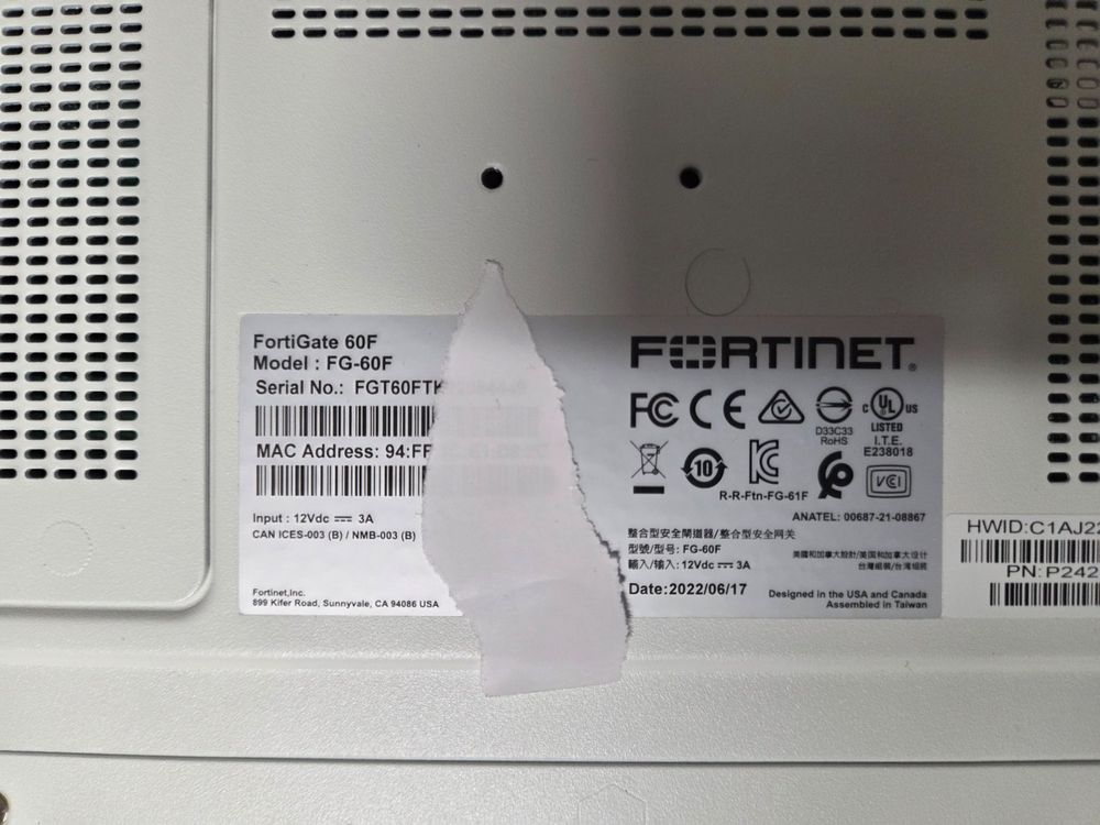 Fortinet FortiGate 60F Firewall FG-60F mit 10 x RJ45 (Gebraucht) in ...