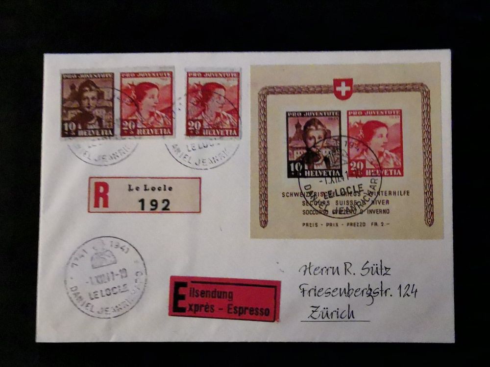 "PRO JUVENTUTE BLOCK 1941 WINTERHILFE BRIEF" FÄLSCHUNG (Gebraucht) in Amriswil für CHF 20 – mit ...