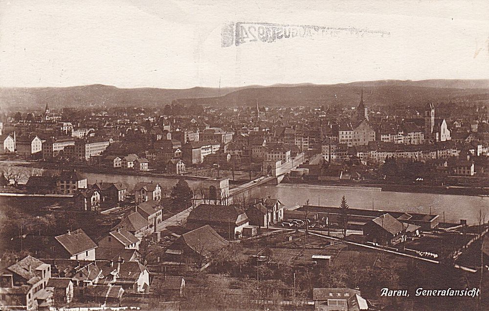 Aarau - Gesamtansicht mit Aare und Kettenbrücke 1924 (Gebraucht) in Schlieren für CHF 3 – mit ...