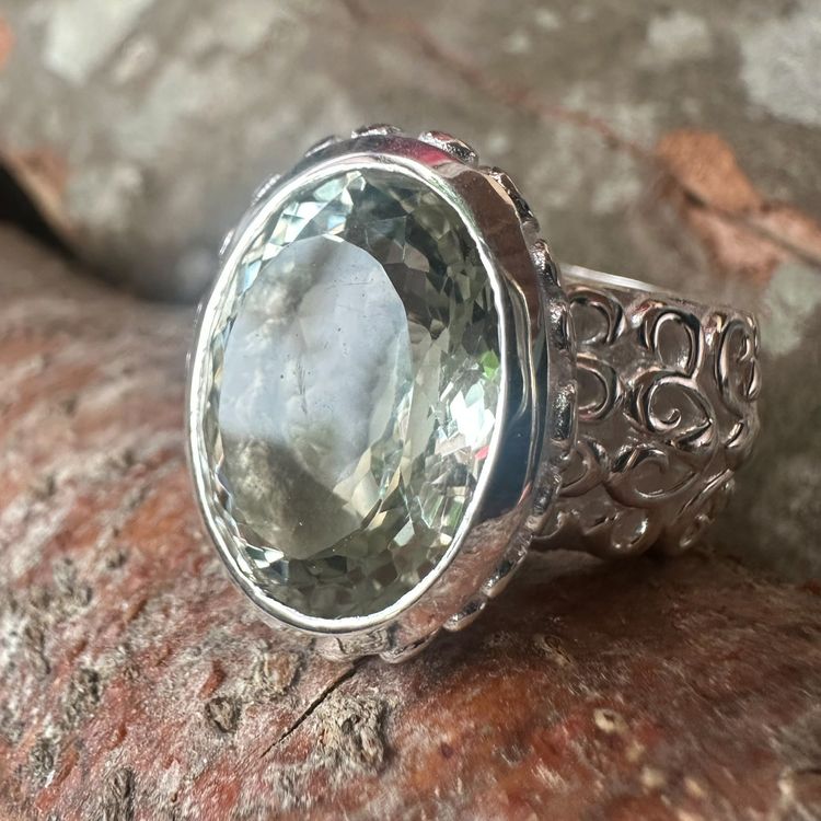 Sterling Silber Ring 925 Grösse 60 mit grünem Amethyst (Neu (gemäss ...