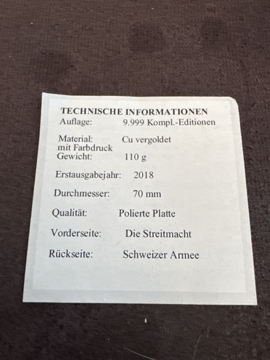 Schweizer Armee Gedenkmünze "Die Streitkräfte" Top! Kupfer (Neu (gemäss ...