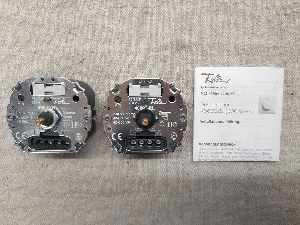 2x Feller Dimmer 40600.RL Drehdimmer mit oder ohne Abdeckung (Gebraucht ...