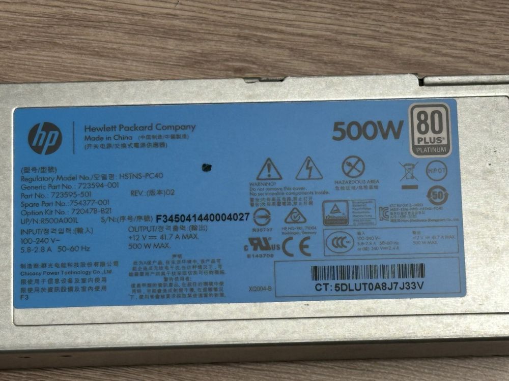 HP Power Supply 500Watt, HSTNS-PC40, SP: 754377-001 (Gebraucht) in ...