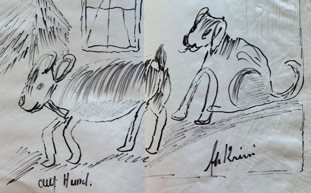 Hans Krüsi (1920-1975), Kuh, Hund, Filzstift (Gebraucht) in Frauenfeld ...