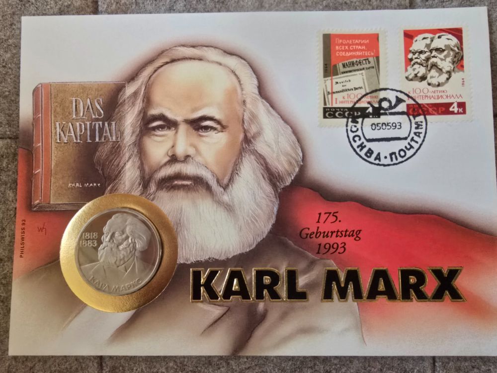 Karl Marx 175. Geburtstag Gedenkmünze mit Briefmarke (Gebraucht) in ...
