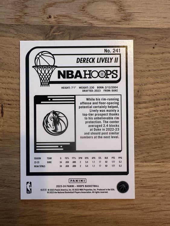 NBA Hoops Rookie Card: Dereck Lively II - Top Prospect! (Neu (gemäss ...