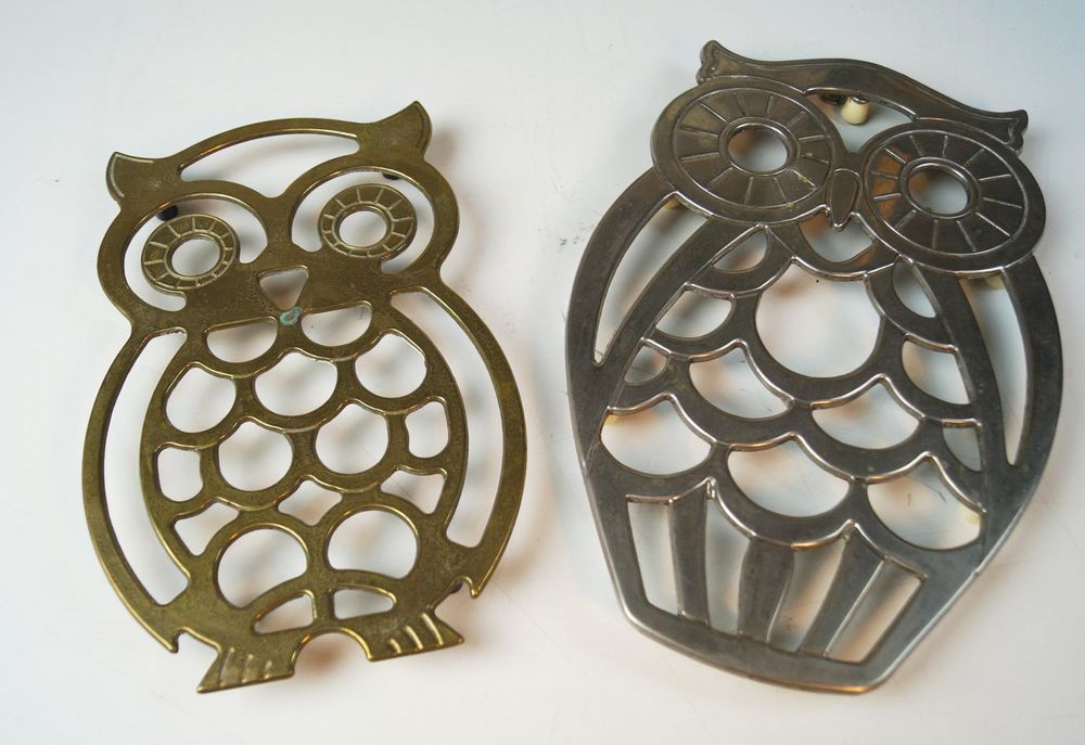 zwei Vintage Untersetzer für Pfannen Eule Uhu Bronze Messing | Kaufen ...