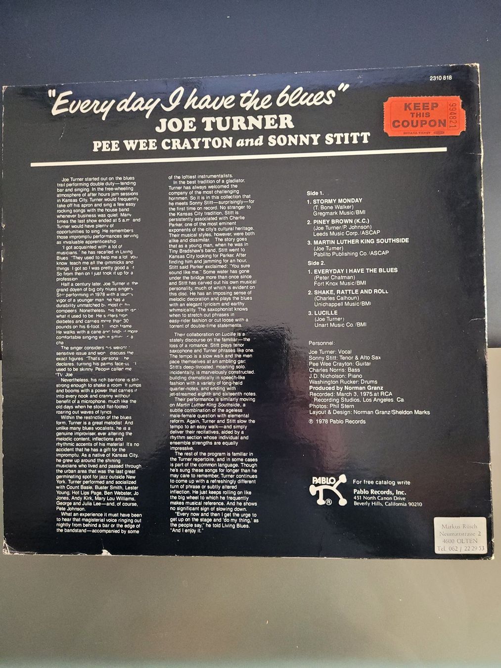 Joe Turner Pee Wee Crayton And Sonny Stitt VG+*/VG+* (Gebraucht) in ...