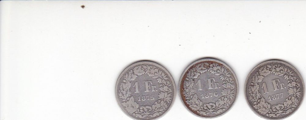 3 Uralte Silber 1 Franken 1875 - 1876 - 1877 (Gebraucht) in Schlieren für CHF 13 – mit Lieferung ...