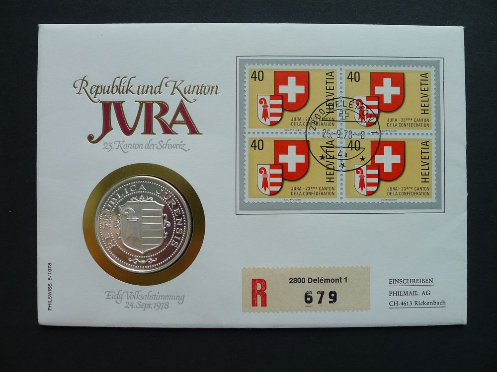 FDC Münzbrief, Kanton Jura 1978, ECHT SILBER! | Kaufen auf Ricardo