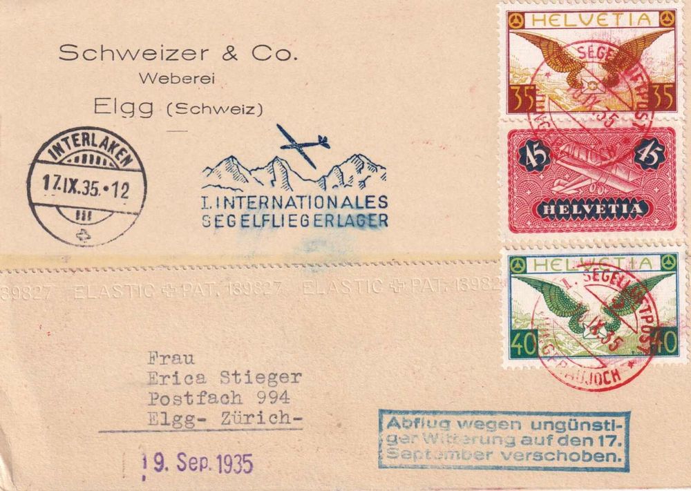 SF 35.5d, 1935, 1.Segelluftpost Jungfraujoch, bis Interlaken (Gebraucht) in Wenslingen für CHF ...
