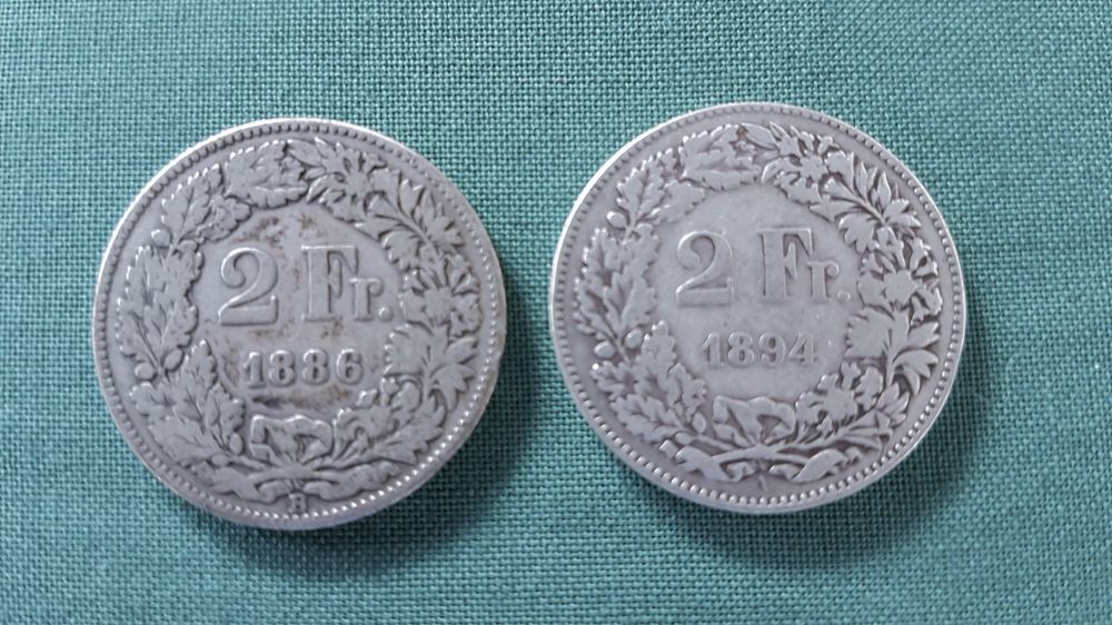 2 x 2 Franken Silbermünzen 1886 und 1894 ab nur 1 Franken !! | Kaufen auf Ricardo