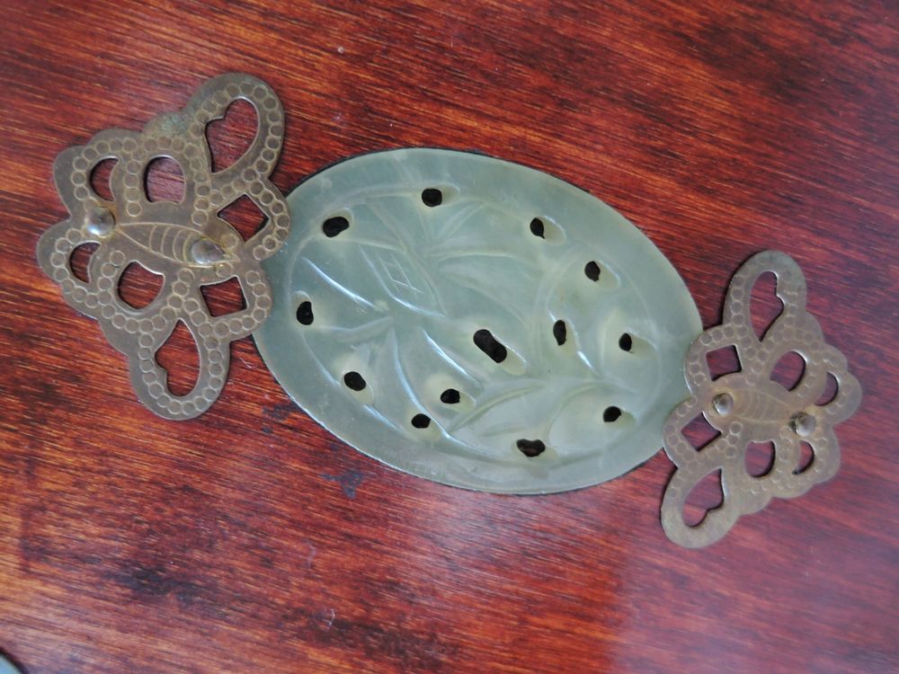 Schmuck Schatulle Bijou Box Truhe Holz Messing Jade China (Gebraucht ...