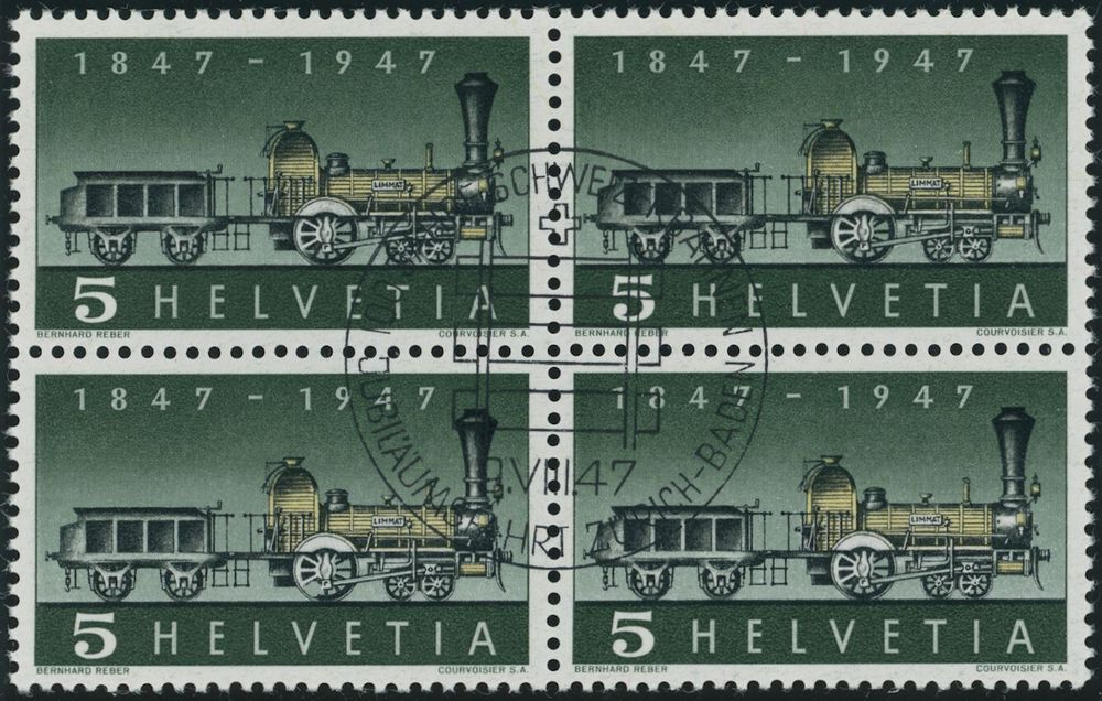 1947 - 100 J. Eisenbahn - Viererblock (Gebraucht) in Schindellegi für CHF 725 – mit Lieferung ...