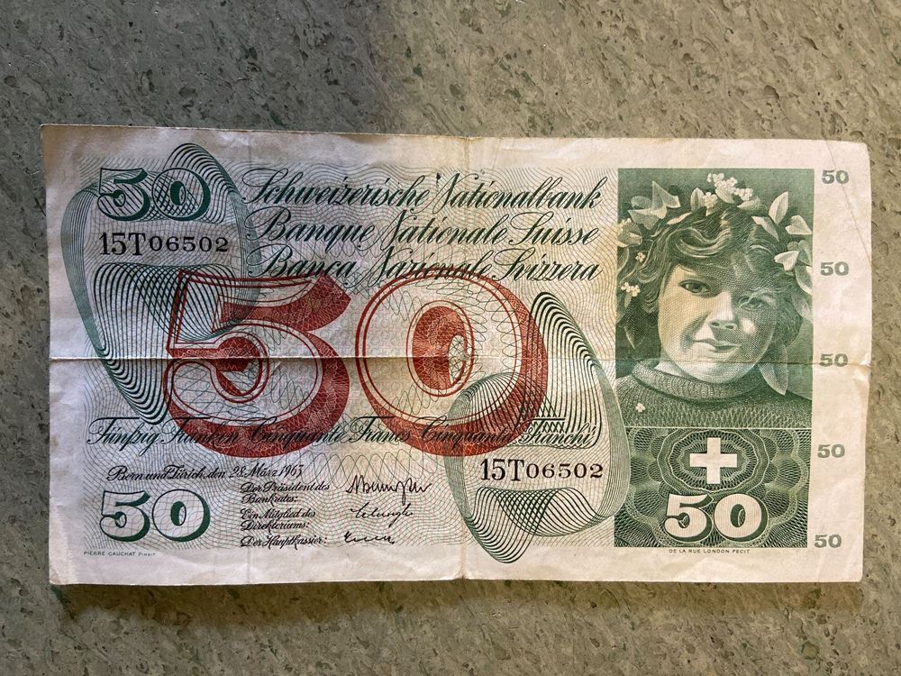 50 Fr.-Note Schweiz 1963 (Gebraucht) in Herisau für CHF 12 – mit ...